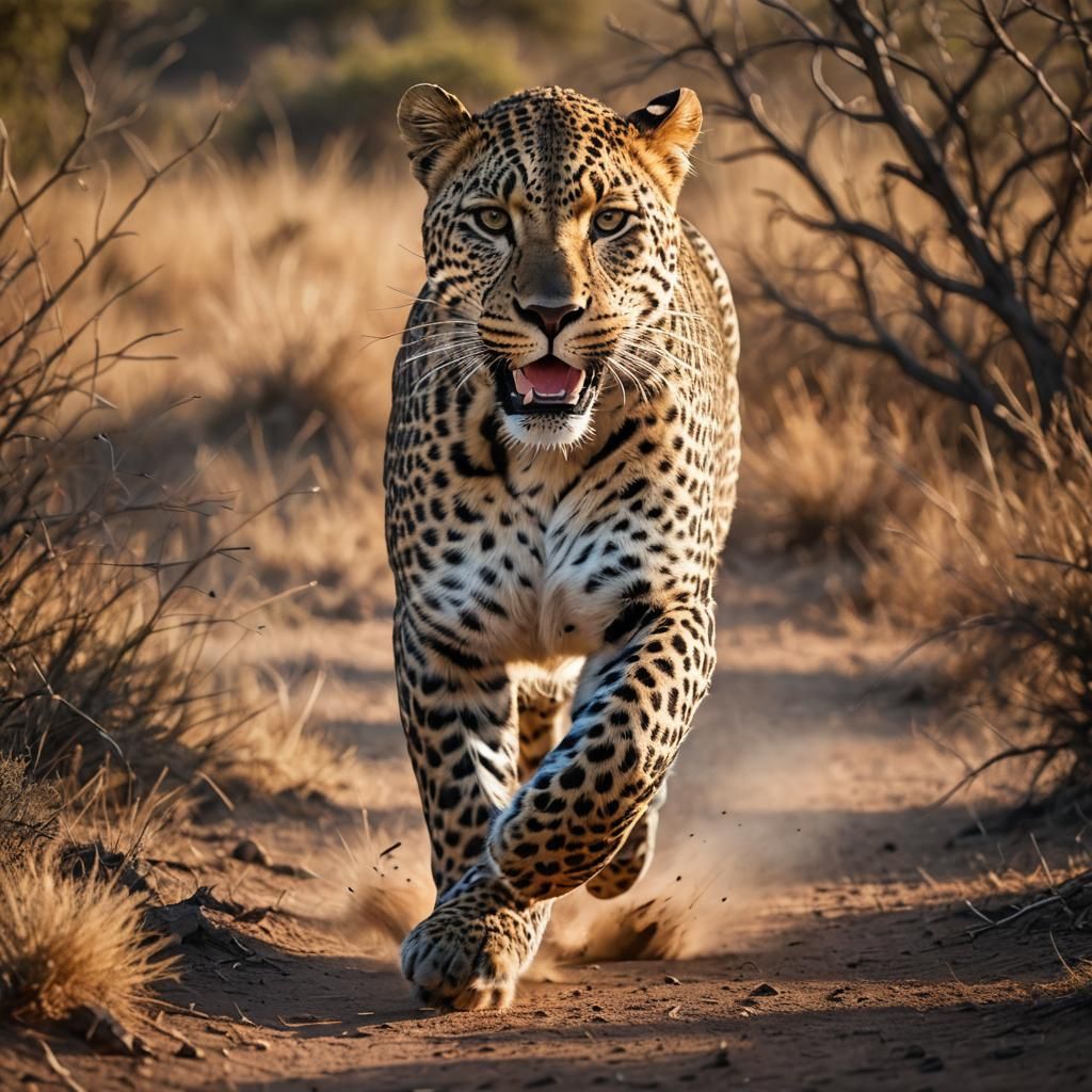 leopard,golden,running,in Africa - Golden Leopard Running in...