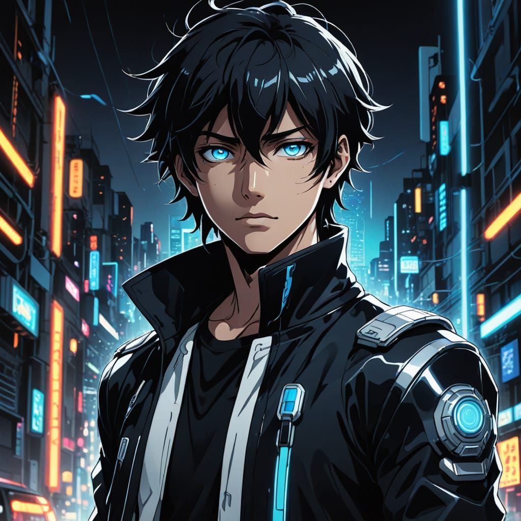 Idk - Cyberpunk Hero Unveiled in Neon-Lit Anime Style