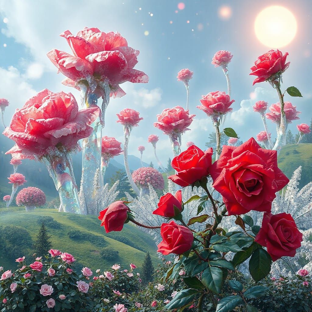 Stunning surreal Roses 🌹 - Dreamlike Rose Landscape in Whi...