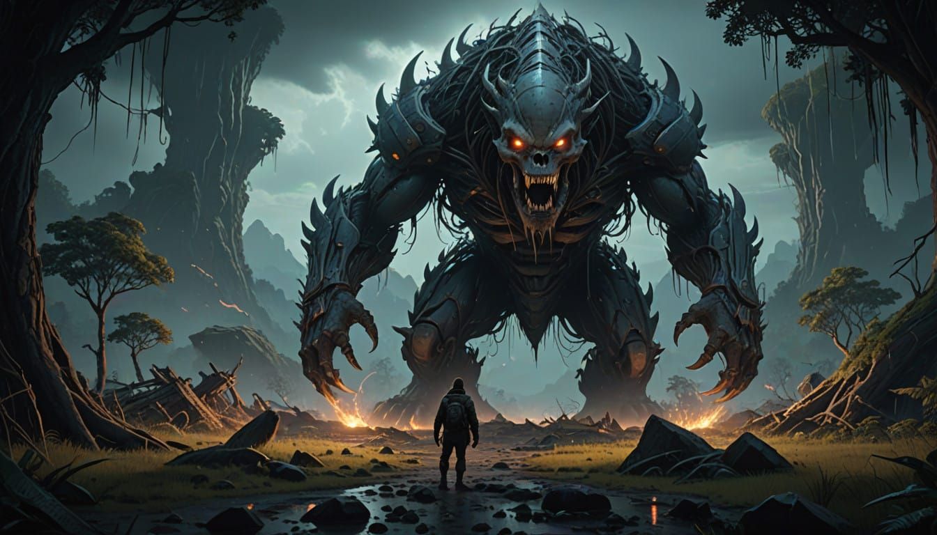 A striking ultra-realistic render of a colossal alien creature ...