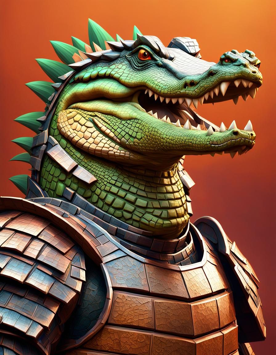 Crocodile wearing shogun armor Hyperrealistic, splash art, concept art ...