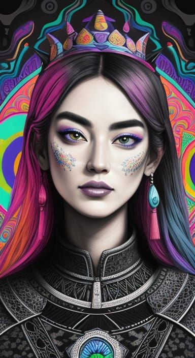 Ethereal Lady in Vibrant Psychedelic Castle - AI Art