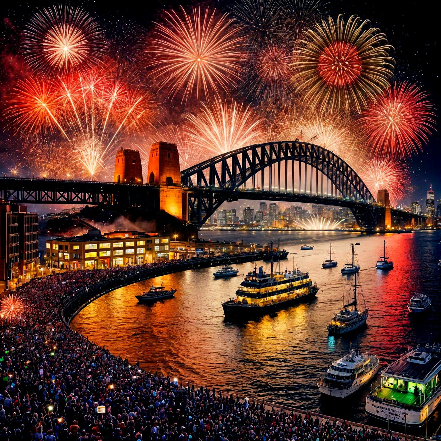 New Year’s Eve fireworks on Australia’s Sydney Harbour Bridge.