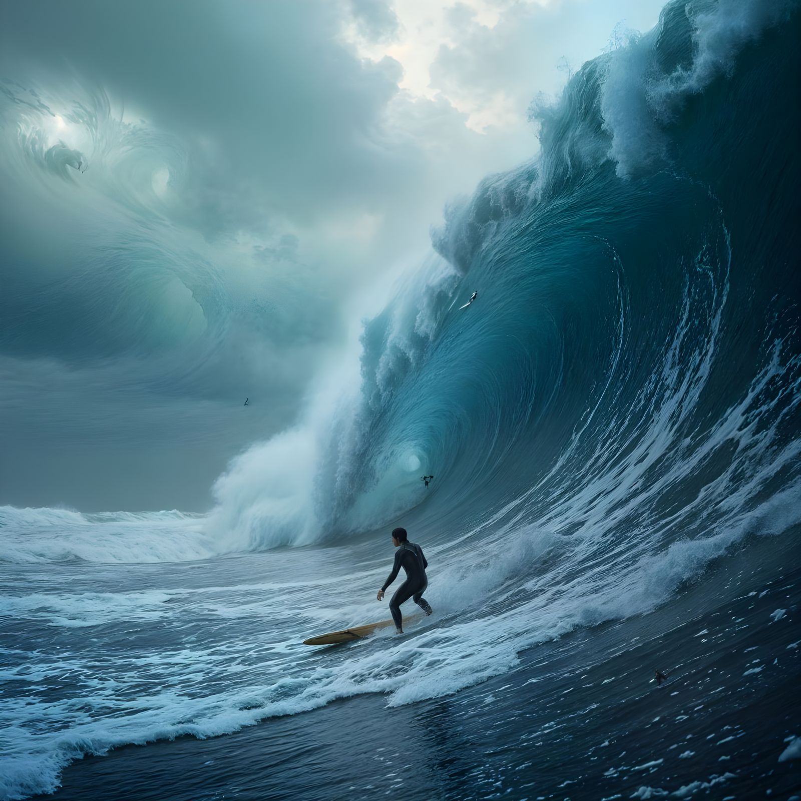 Surfer riding a giant tsunami wave - Stunning 35mm Film Stil...