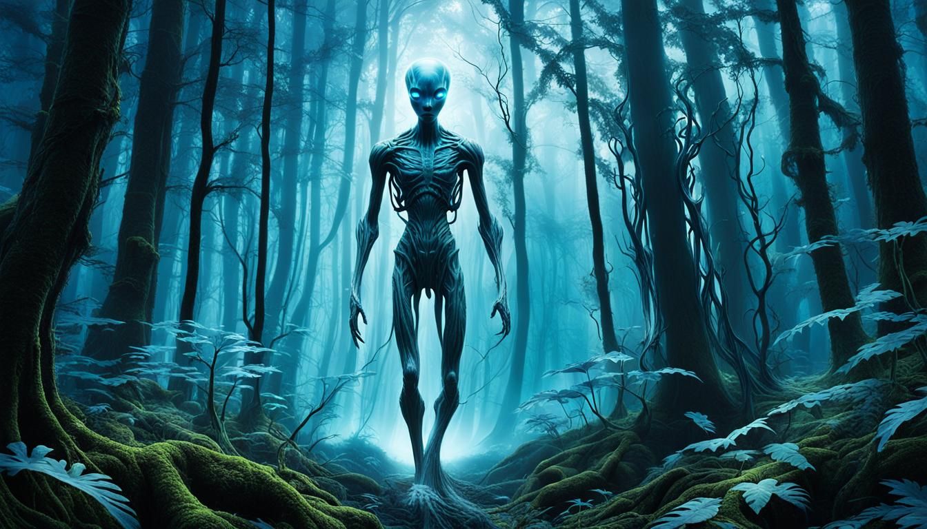 Alien ghost in an alien forest - AI Generated Artwork - NightCafe Creator