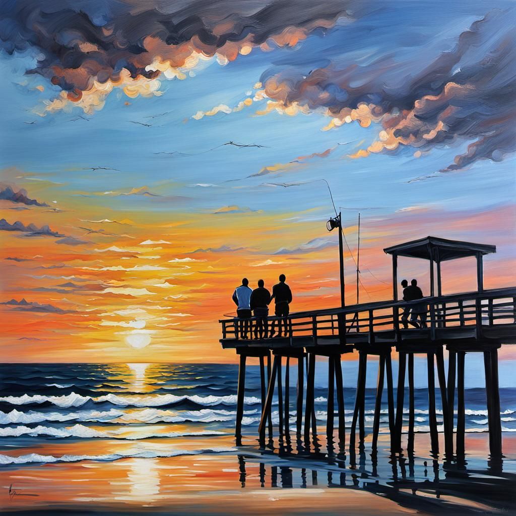 Fishing Off The Pier - AI Generated Artwork - NightCafe Creator