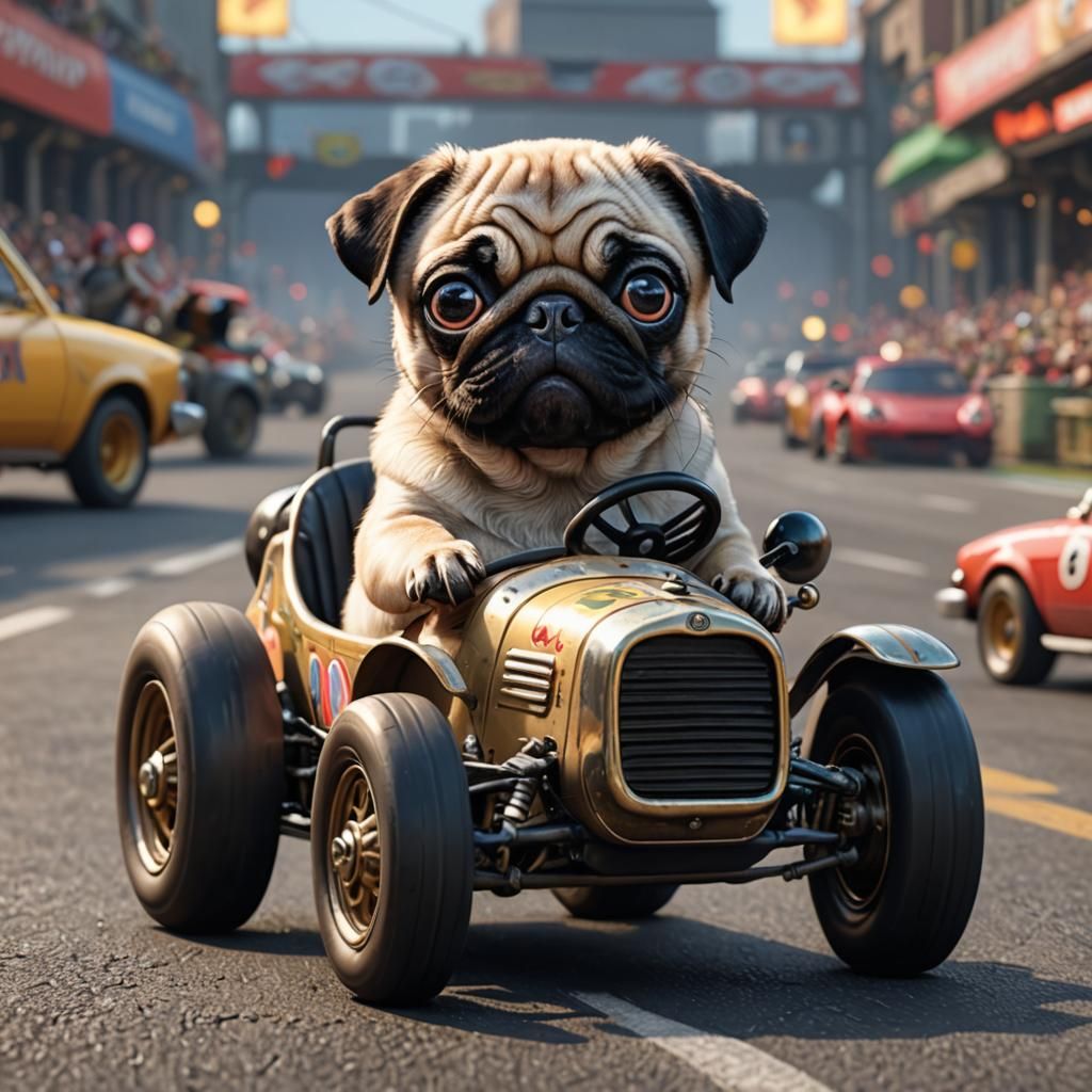 Cutie pug racer - AI Generated Artwork - NightCafe Creator