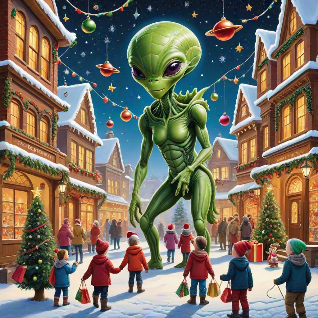 An epic Christmas with decorations on the aliens a... - AI Art