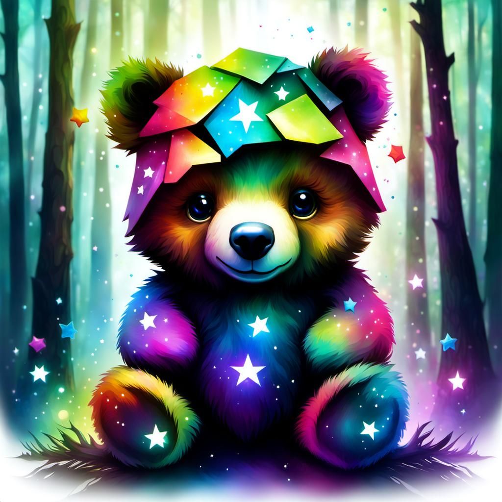 CUTEST teddy bear; mysterious forest; GLIMMERING vivid stars; cubism ...