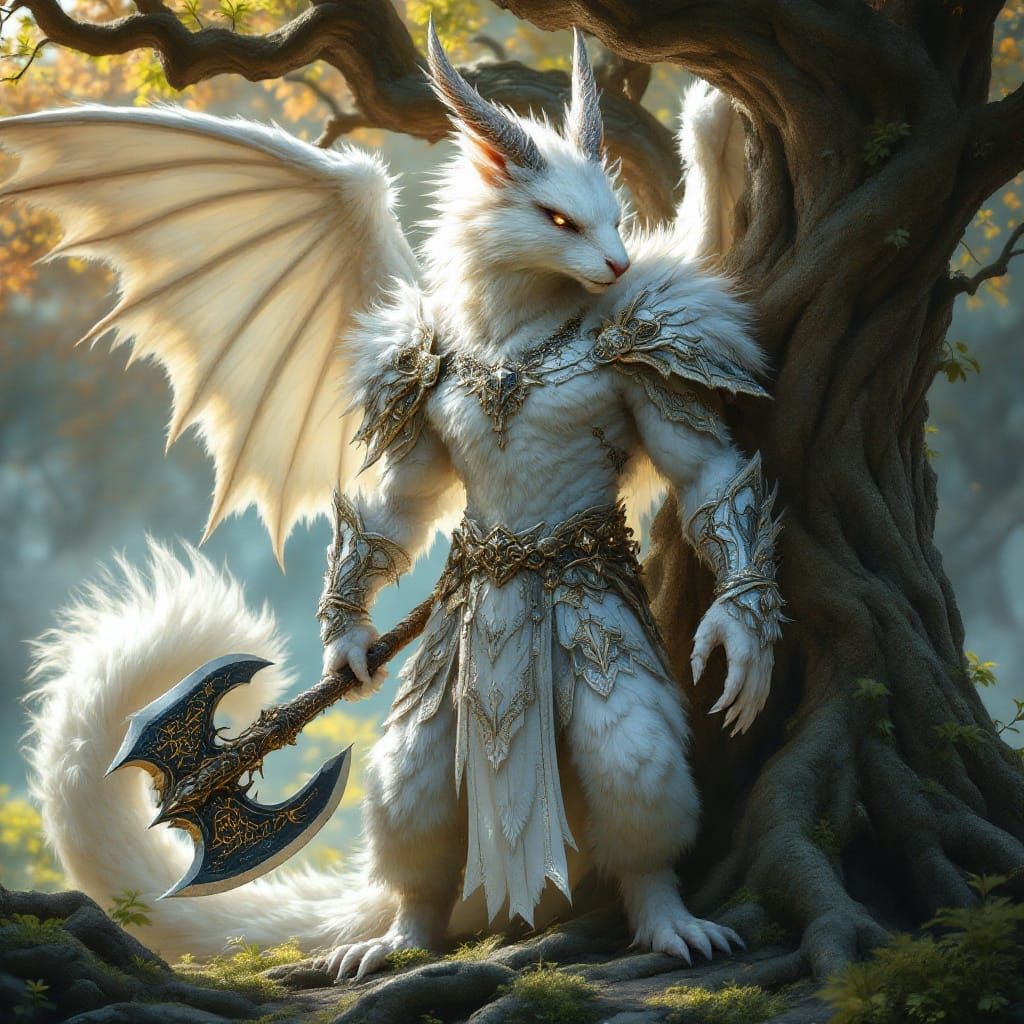 Majestic White Squirrel Dragon Hybrid in Ancient O... - AI Art