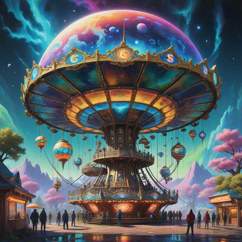 Surreal Cosmic Carnival Unfolds in Vibrant Dreamsc... - AI Art