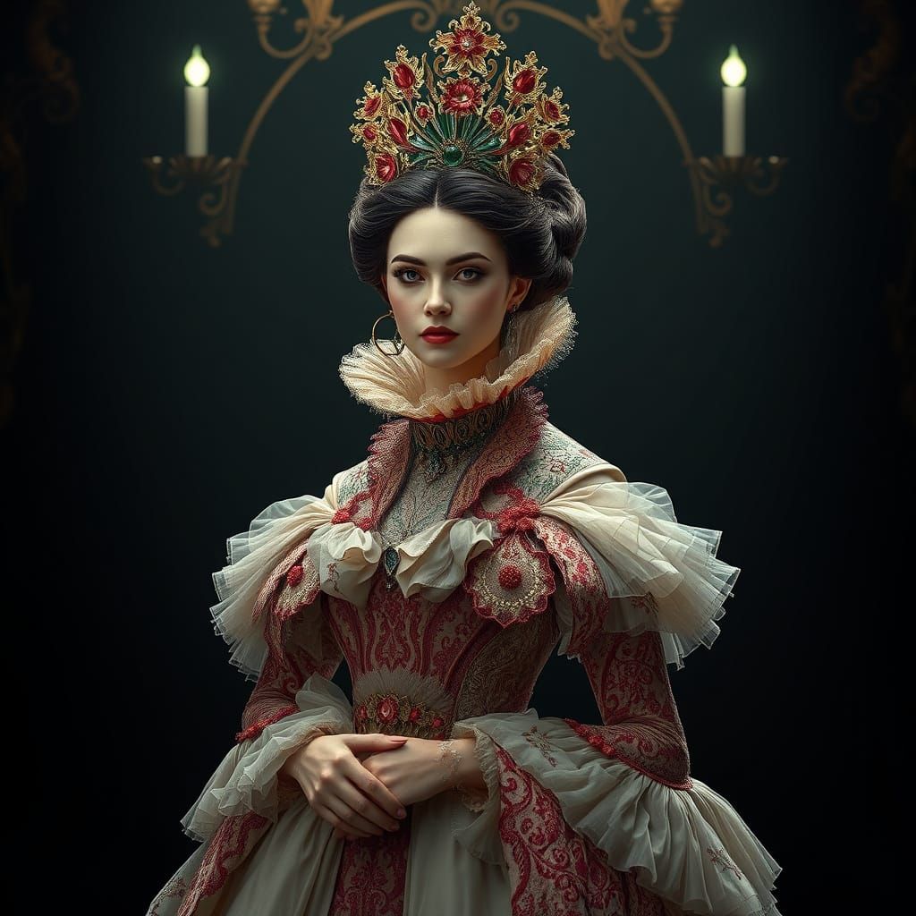 Ethereal Queen in Victorian Splendor, Dark Fantasy... - AI Art