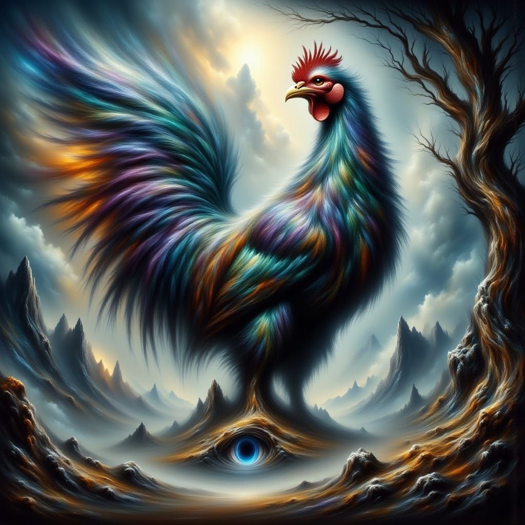 Cyberpunk Cyclops: Towering Warrior-Bird with Irid... - AI Art