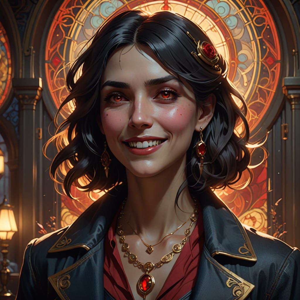 a vampire - Ethereal Vampire Portrait in Art Nouveau Style