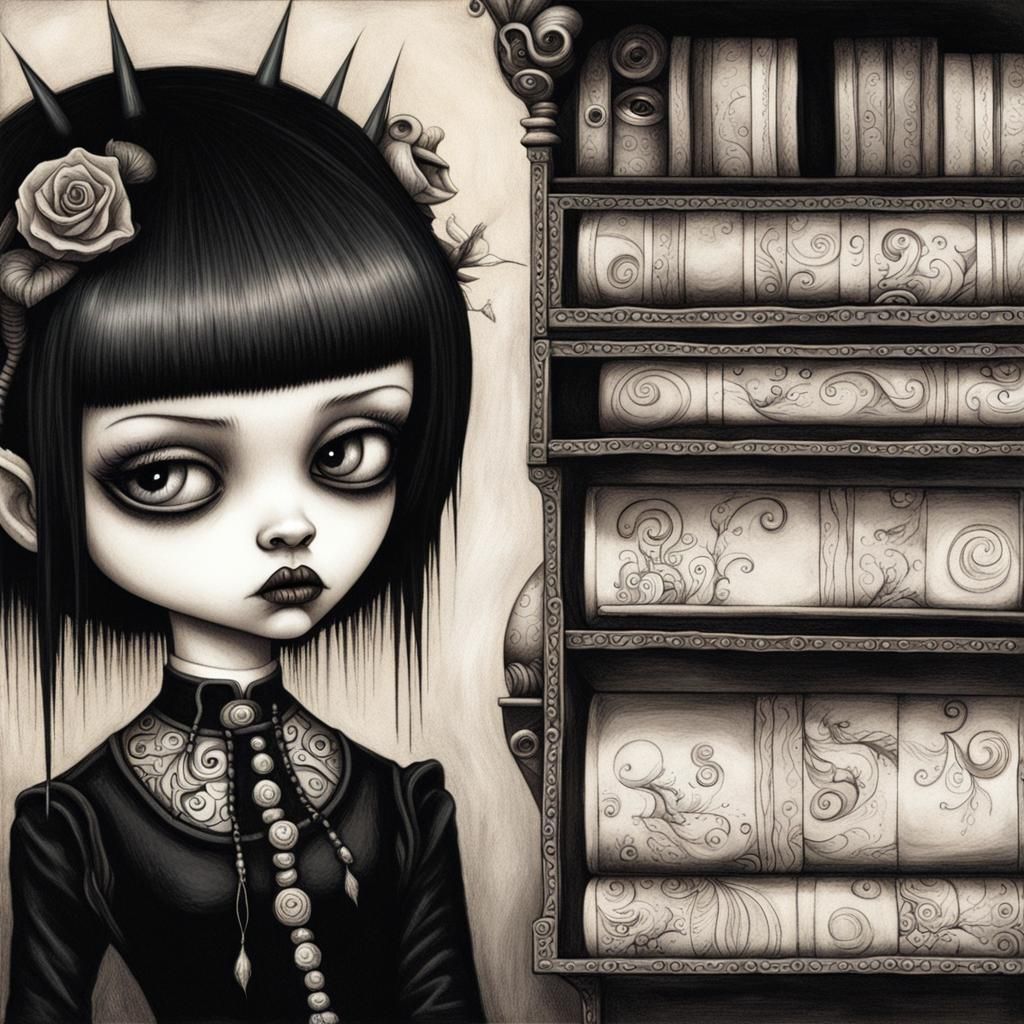A pouty goth punk girl in art brut style, art by Greg Simkins, Shaun ...