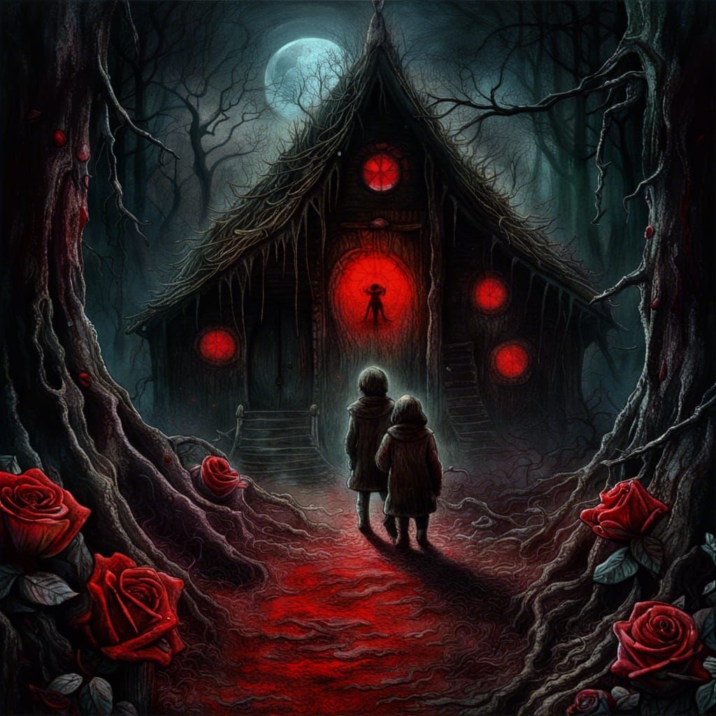 Hansel and Gretel in the dark forest - AI Generated Artwork - NightCafe Creator
