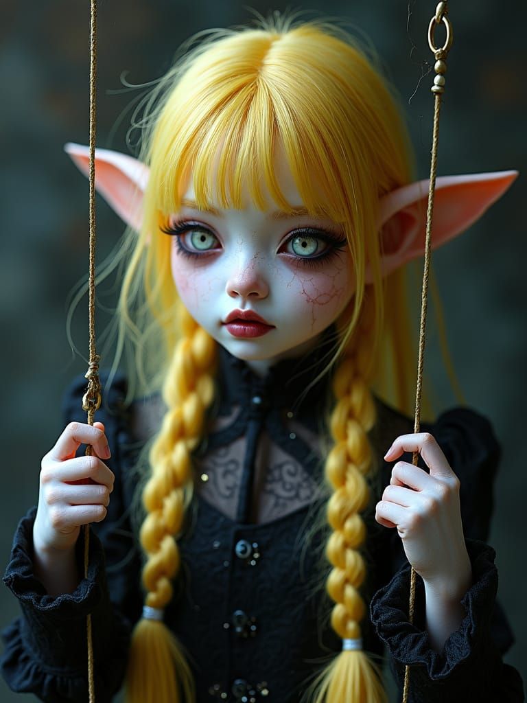 Puppet - Eerie Asian Elf Puppet Portrait in Gothic Style
