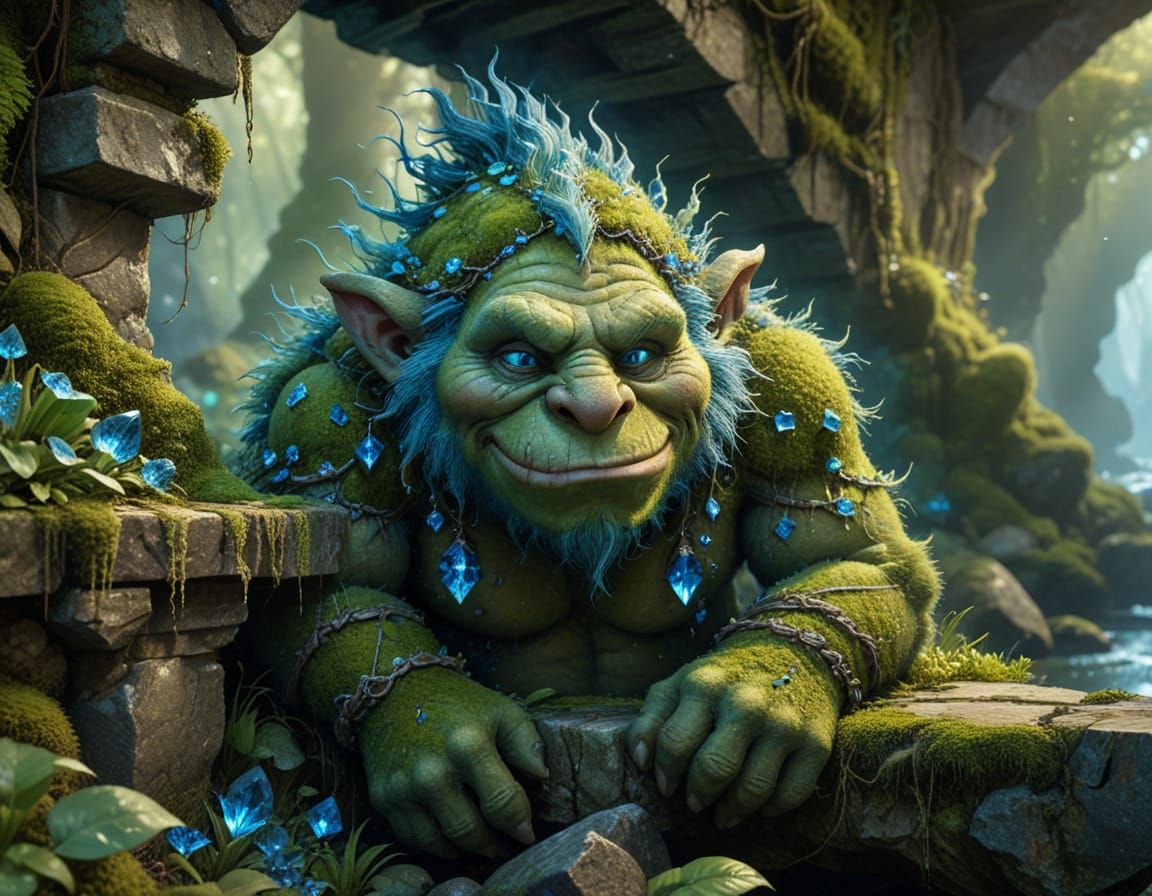 Trolls - Moss Troll Hiding Under Bridge: Fantasy Illustratio...