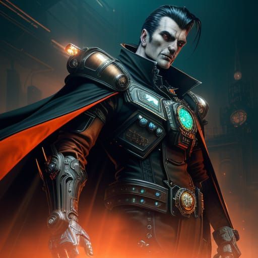 Steampunk Vampire Mech in Elegant Despair - AI Art
