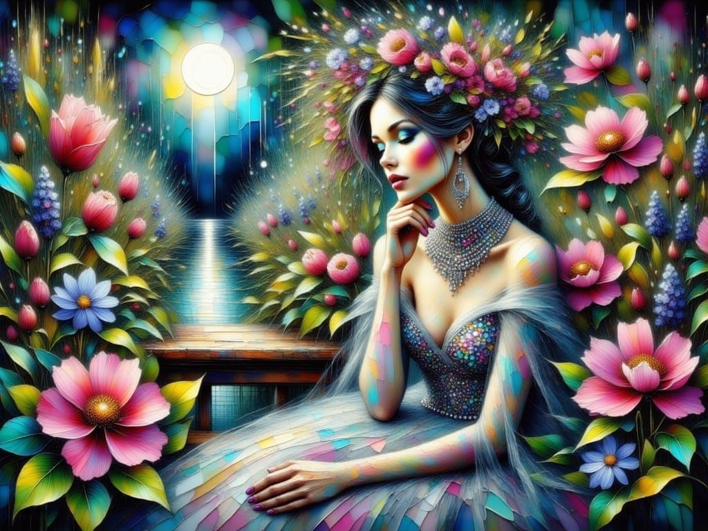 Moonlit Portrait in a beautiful night Garden