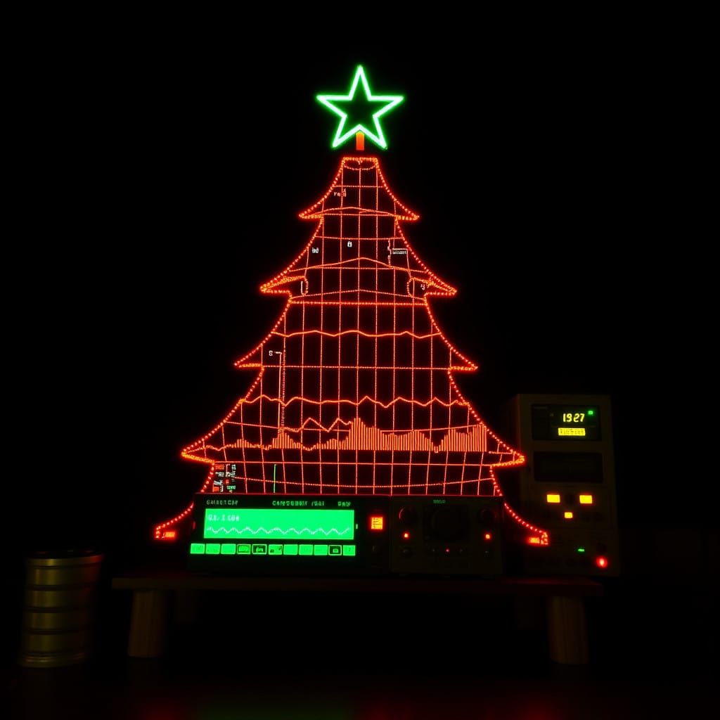 Surreal Christmas Tree Shaped Oscilloscope Display... - AI Art