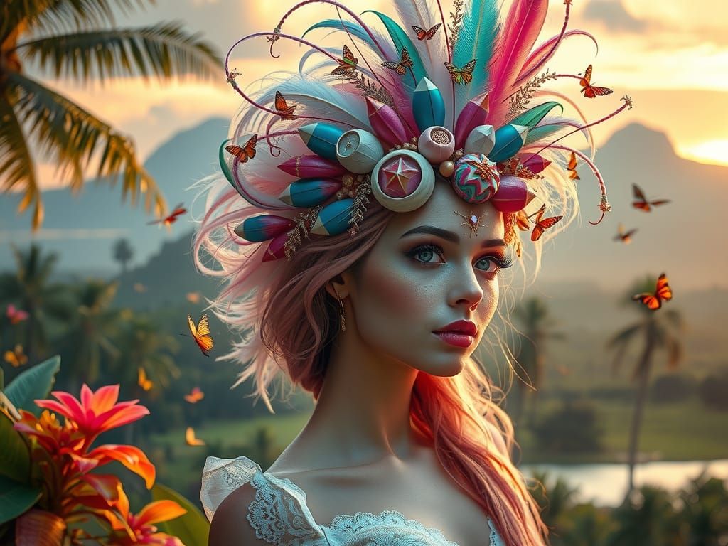 Surrealist Goddess in Tropical Paradise - AI Art