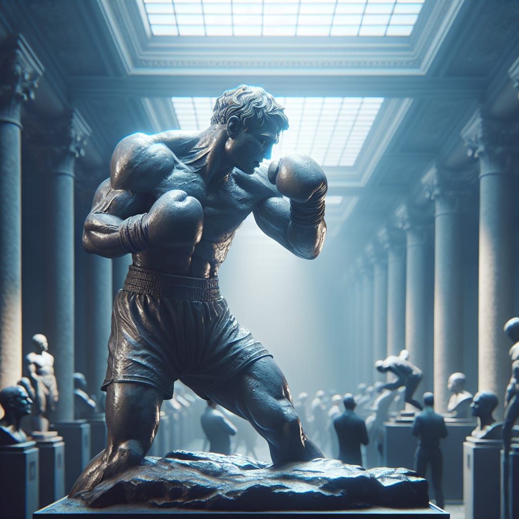 Anatomical Boxer Statue in Museum Uppercut Pose - AI Art