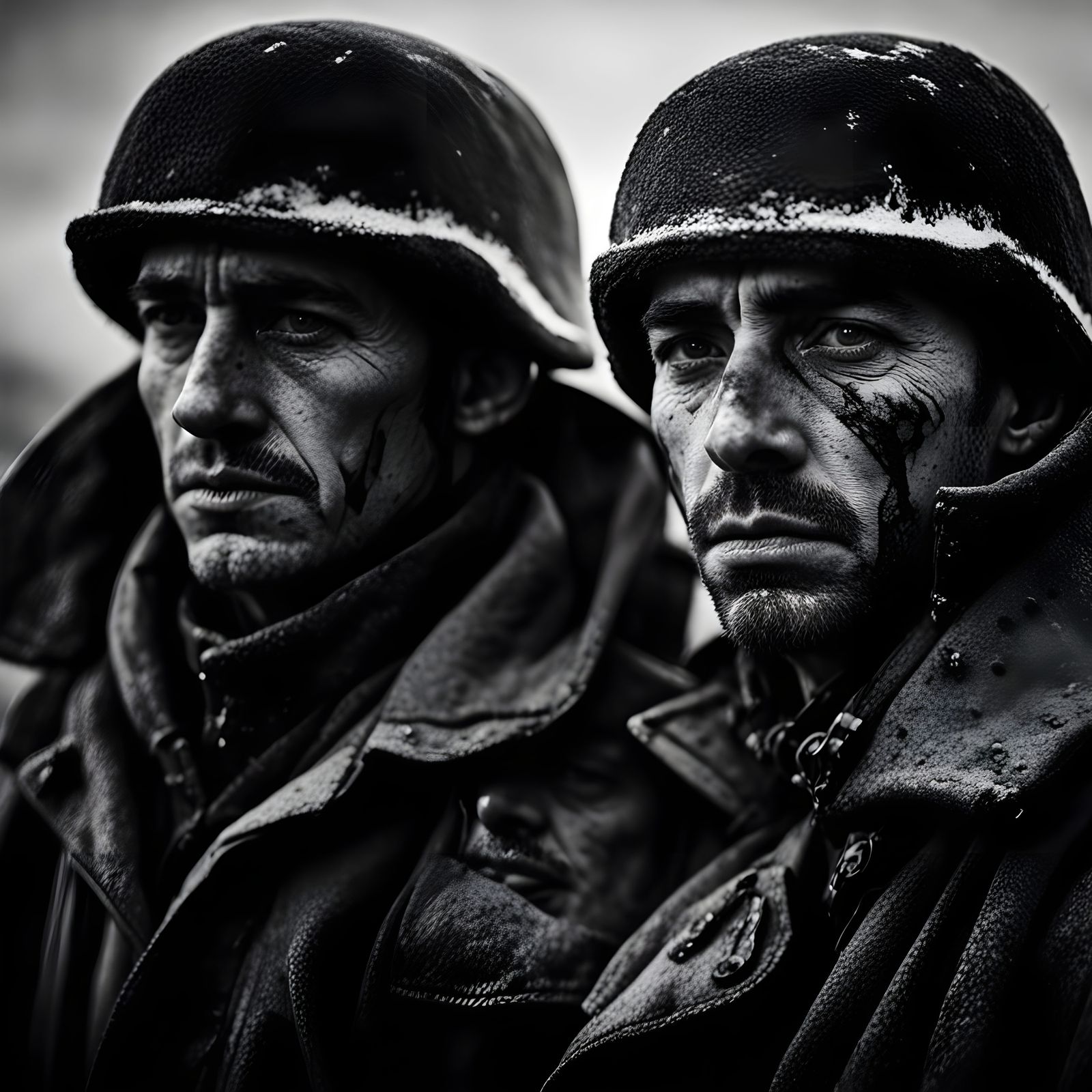 US Soldiers in Post-War Europe Black and White Pho... - AI Art