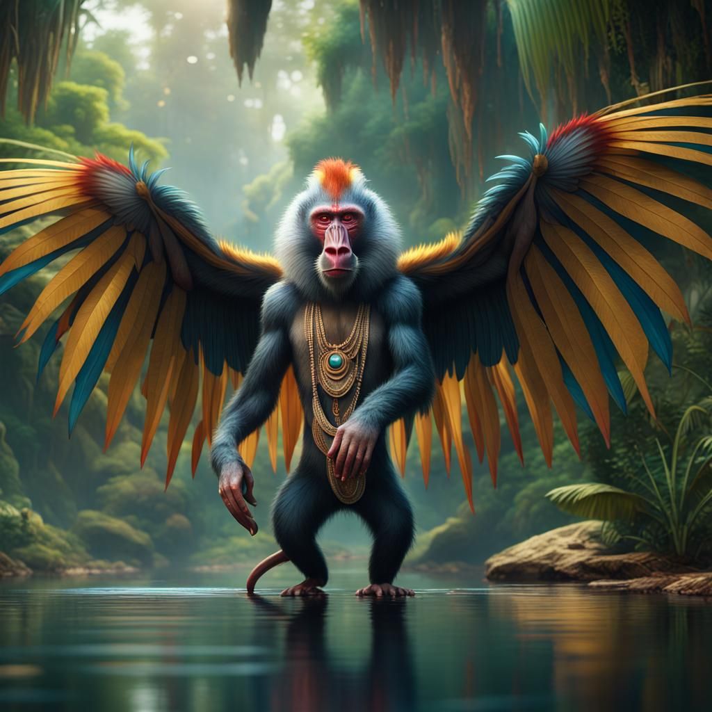 WINGED FANTASY SERIES: Mandrill Monkey - AI Generated Artwork ...