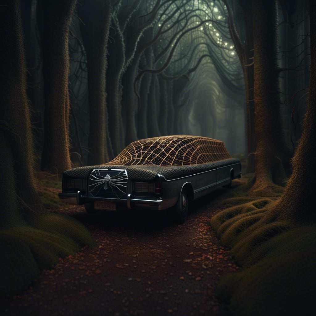 A creepy drive in the forest. - AI Generated Artwork - NightCafe Creator