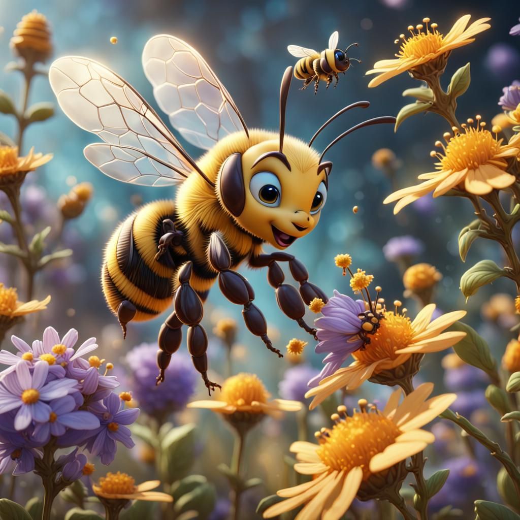 Cartoon Bee collecting pollen - AI Generated Artwork - NightCafe Creator
