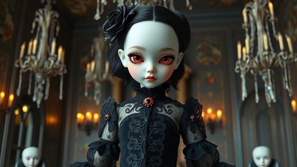 Gothic Vampire BJD Doll in Haunting Mansion - AI Art