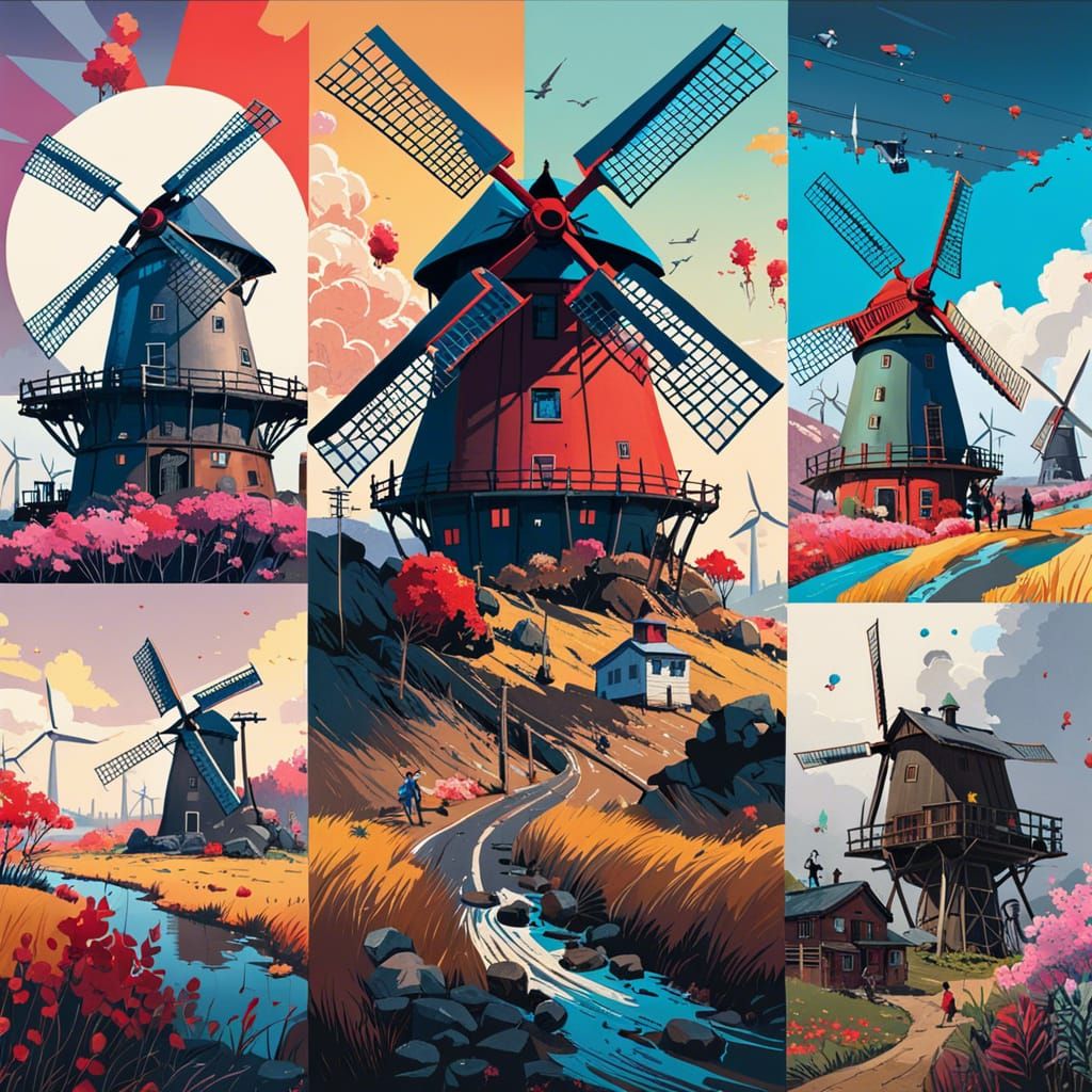 Windmill Collage - AI Generated Artwork - NightCafe Creator