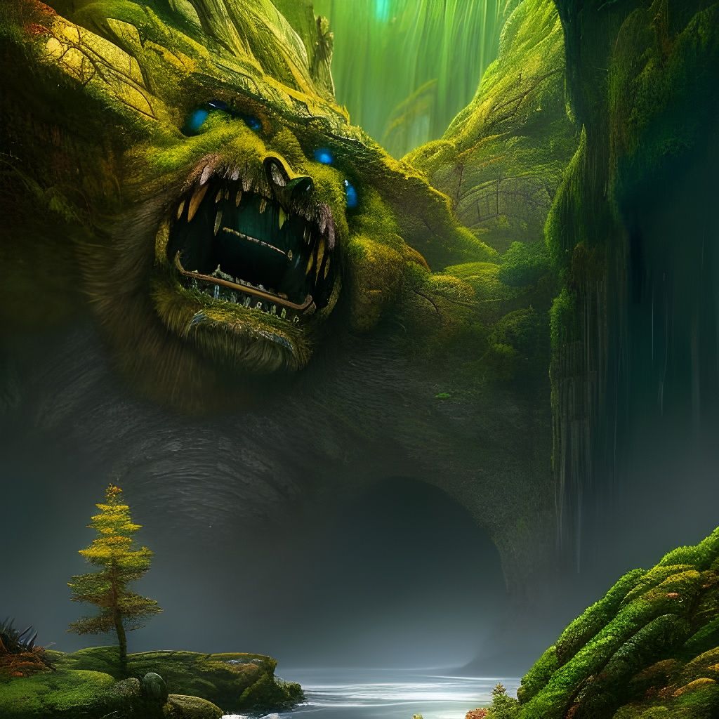 " intricate expressive grandfather mountain troll under bridge, very ...