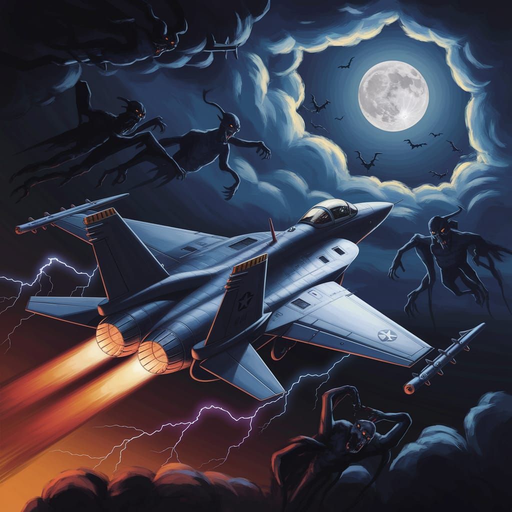 Fighter Jet Battles Dark Spirits in Haunting Digit... - AI Art