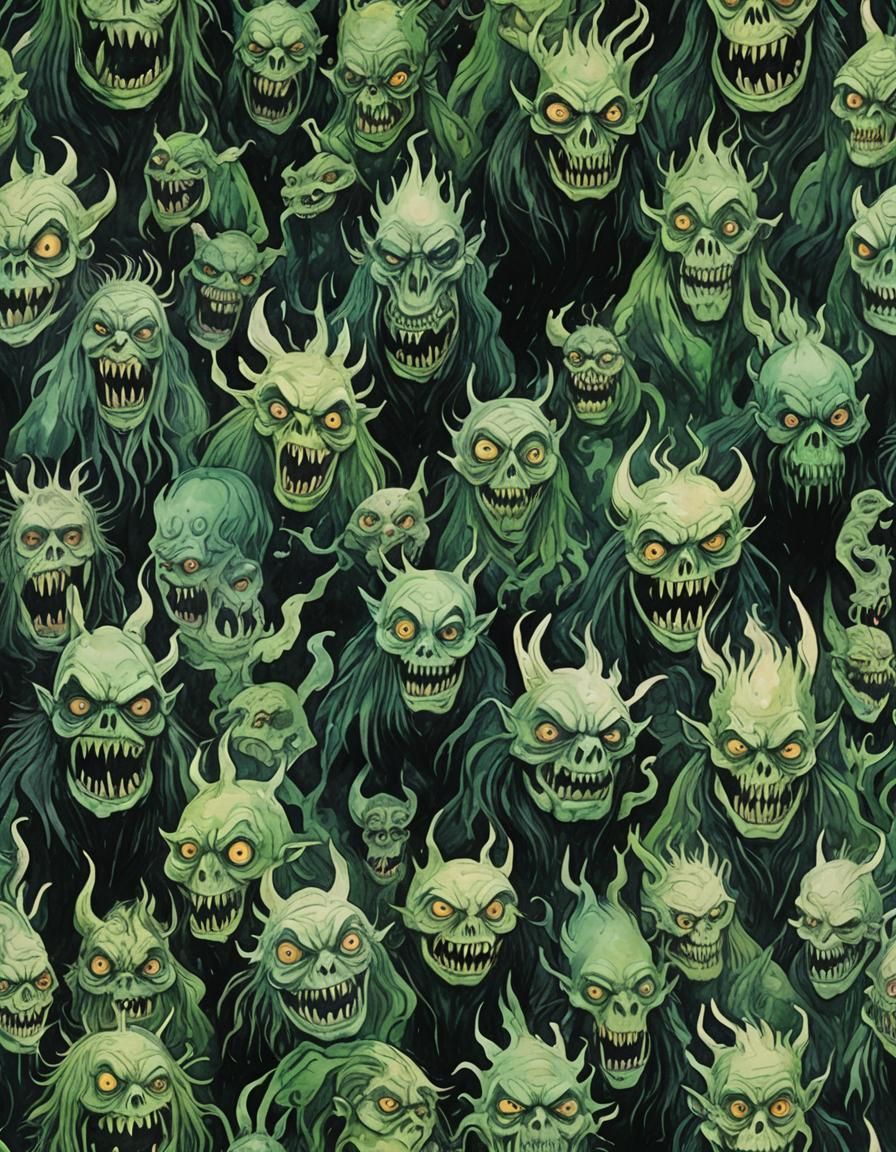 evil fairytale horror creatures black and green ink - AI Generated ...