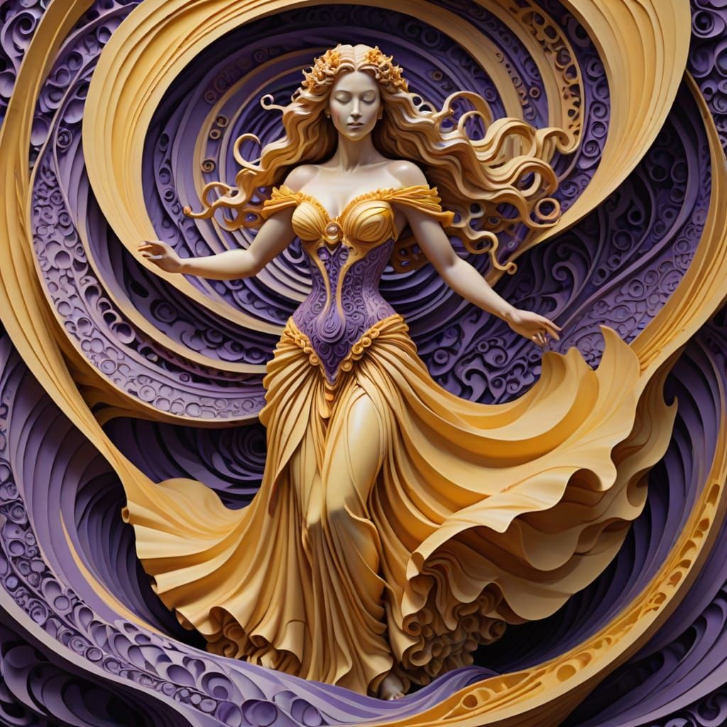 Goddess of Intuition Floats in Dreamy Wavy Pattern... - AI Art