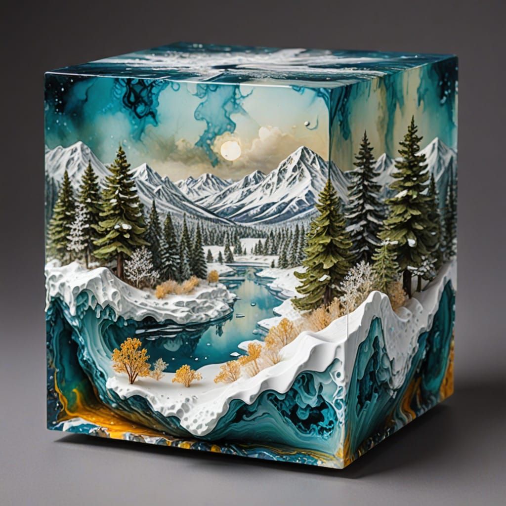 Vibrant Winter Landscape Cube: A Reaction Diffusio... - AI Art
