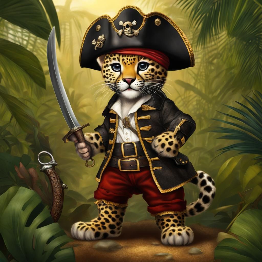 Cute Leopard Pirate with large cutlass - AI Generated Artwork ...