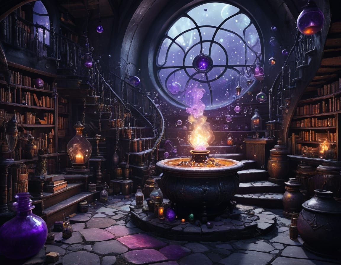 Enchanted Wizard's Lair in Whimsical Fantasy Style - AI Art