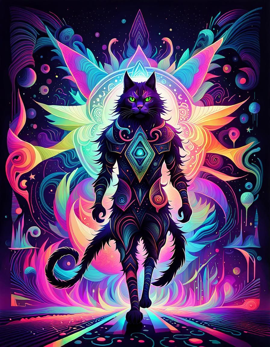 (Hyper detailed creepy demon cat in psychedelic glowing neon colors:1,8 ...