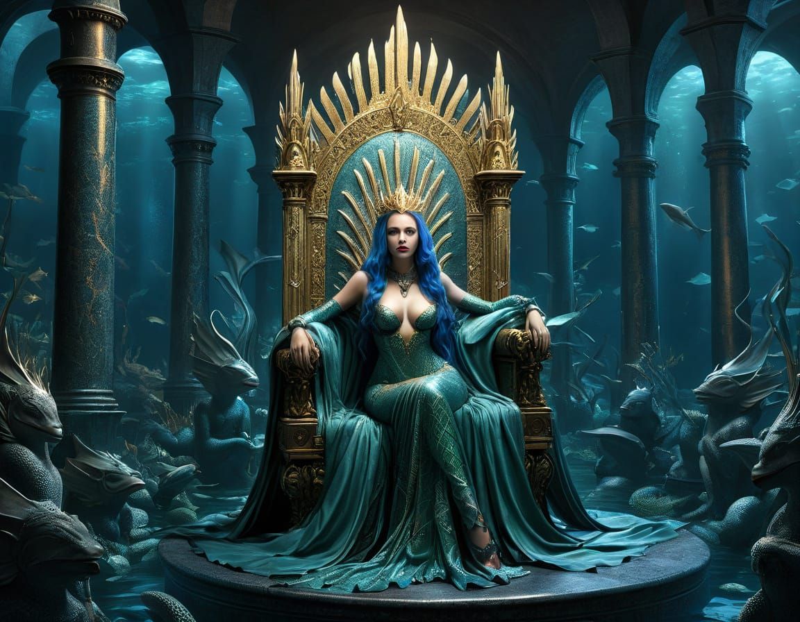 Ethereal Mermaid Queen Reigns in Underwater Palace - AI Art