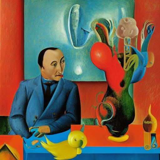 Surrealist Tableau of Rubber Rabbit and Duck in Oi... - AI Art