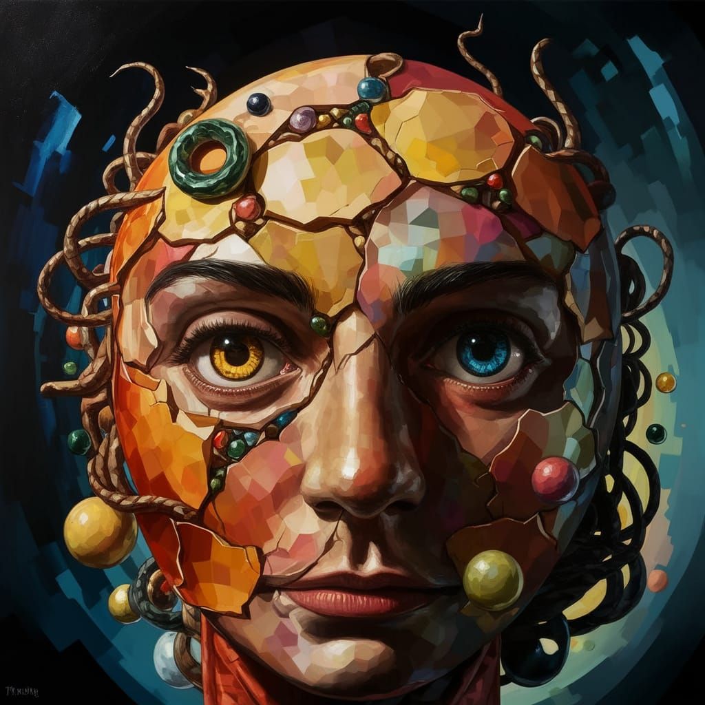 Cubist Painting with Snakes and Glowing Eyes in Vi... - AI Art