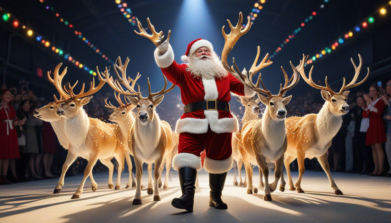 (Beautiful voluptuous petite Santa’s Elves on a runway strung with ...