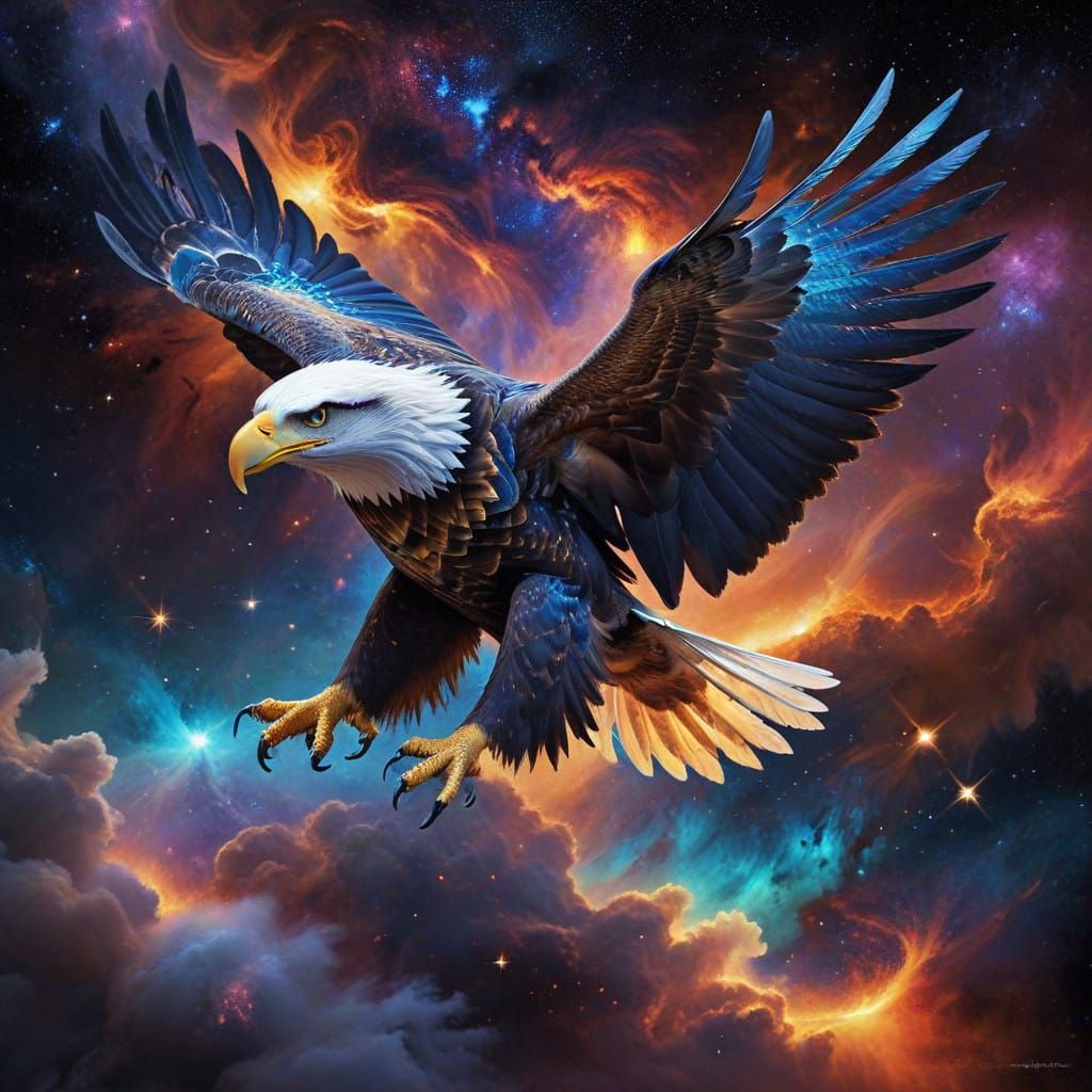 Create an illustration of a cosmic eagle, its posture dignified and ...
