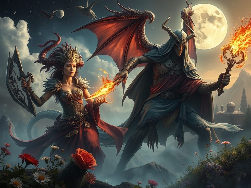 Dual wielding flame sabres. - Dual wielding flame sabres.