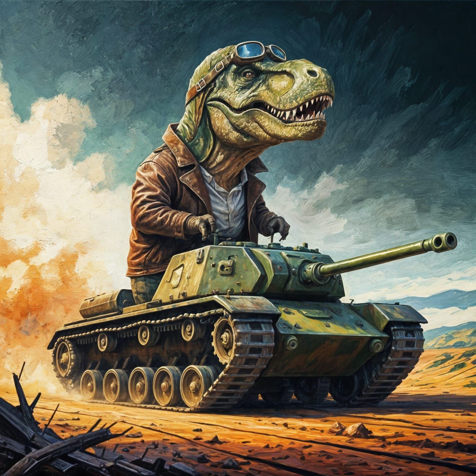 Tankosaurus rex - Neo-Expressionist T-Rex Tank Driver
