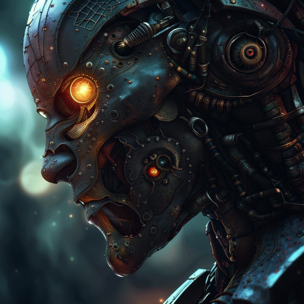 A portrait of a robot warlock staring off into the distance - AI ...