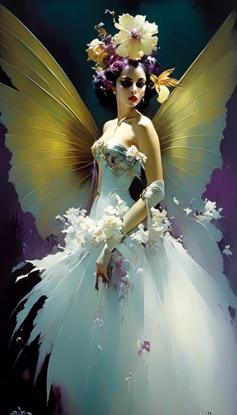 "Pixie Princess with translucent wings under a flower epic fantasy ...